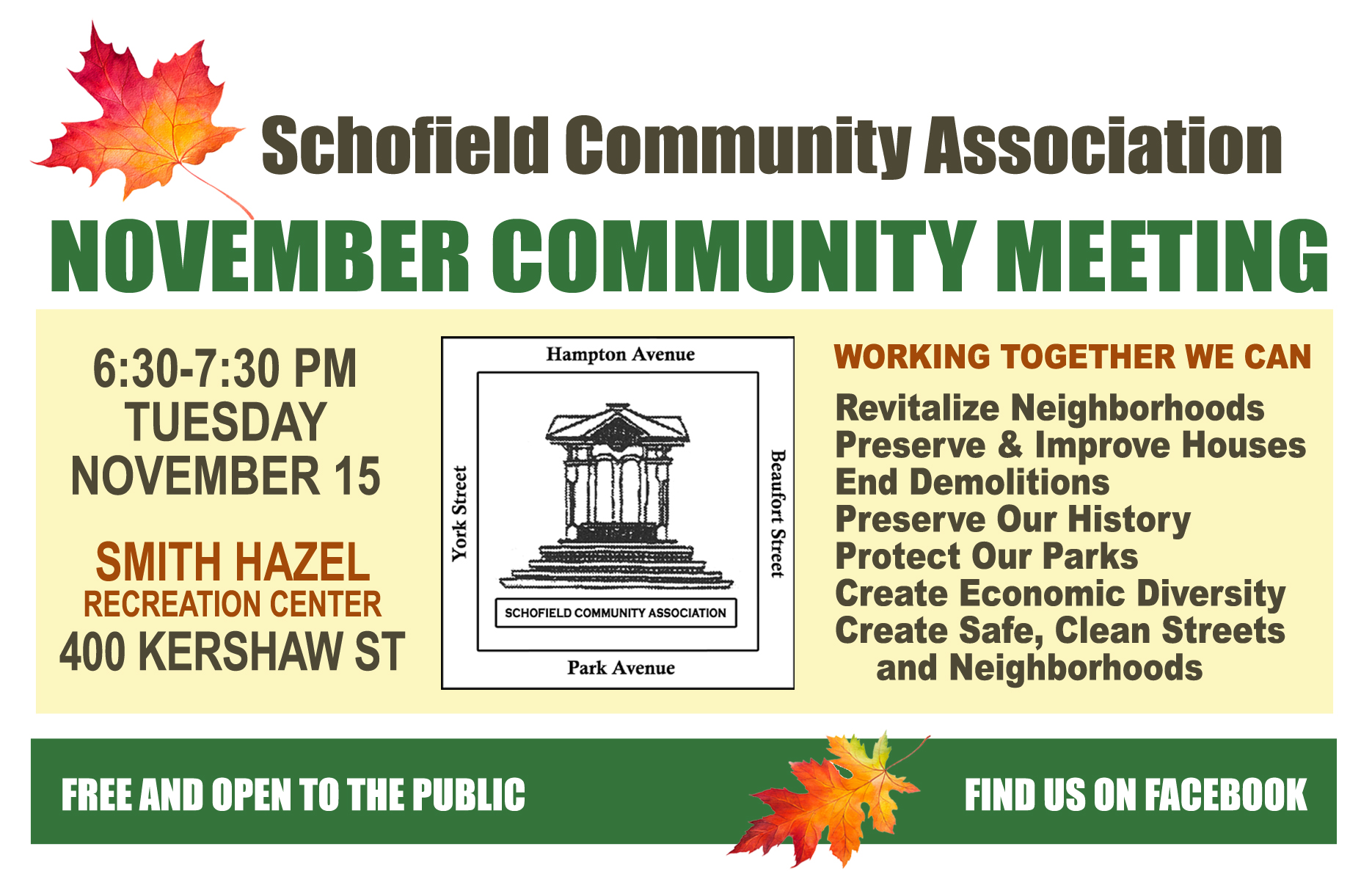 Schofield Community Association November flyer | The Aiken Chronicles